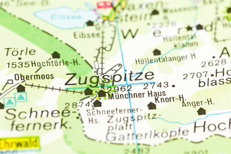 Highest Mountain in Germany on Map, Zugspitze, Bavaria Stock Photo ...