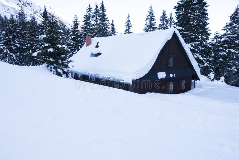 Highland Cottage in the Snow Stock Image - Image of calm, panorama ...