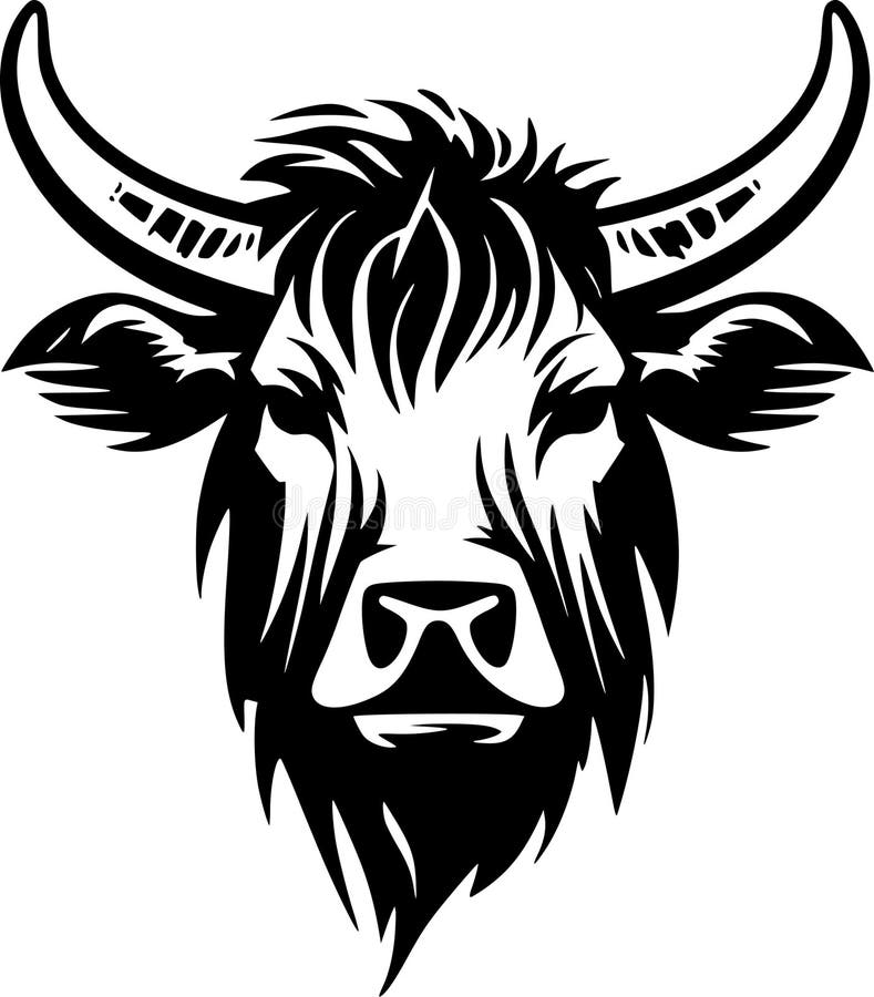 Highland Cow - Black and White Isolated Icon - Vector Illustration Stock Vector - Illustration ...