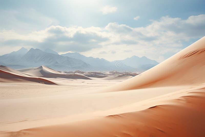 Highland Desert Landscape with Sand Dunes and Mountains on the Backdrop ...