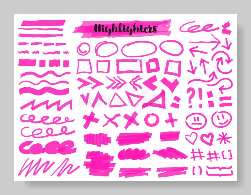 Neon Pink Highlight Brush Underlines. Isolated Elements. Stock Vector ...
