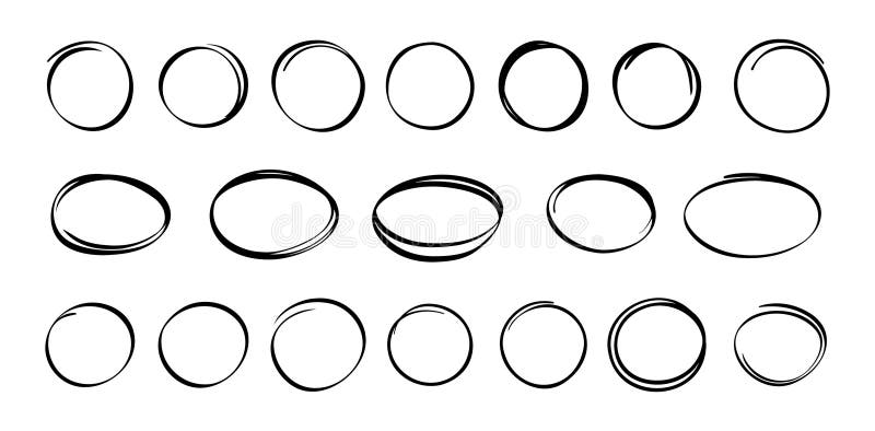 Highlight Circle Isolated Hand Drawn Set . Doodle Marker Collection of ...