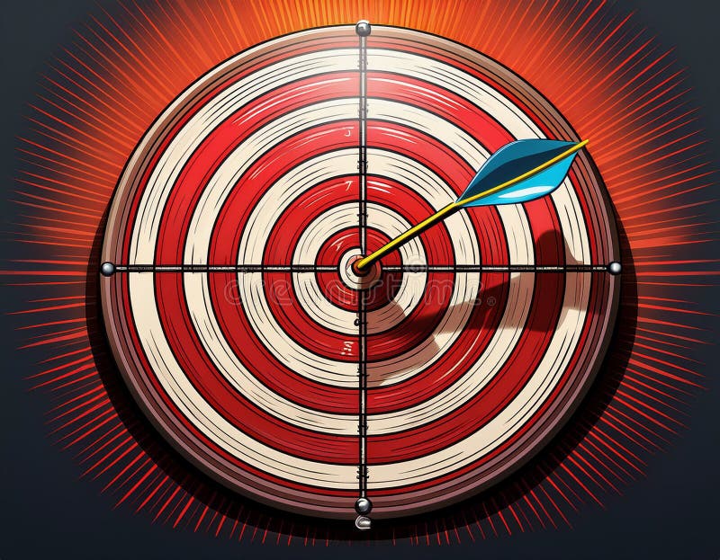 Highlight a Dart Hitting a Bullseye on a White Dartboard, Symbolizing ...