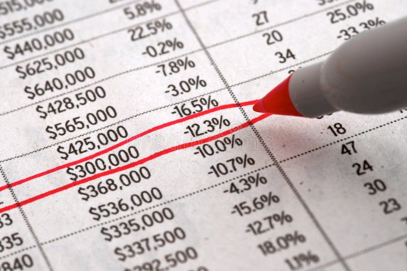 Highlight Home Prices in Newspaper Stock Image - Image of dollars ...