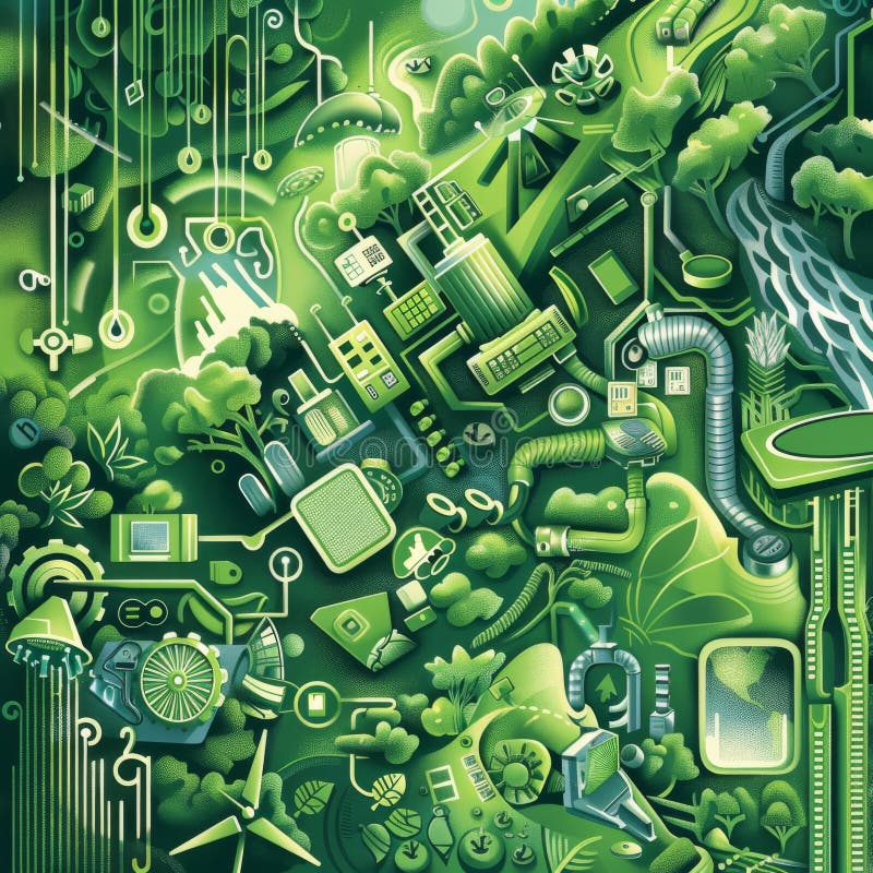 Green Circuit Board Cityscape Stock Photo - Image of environment ...