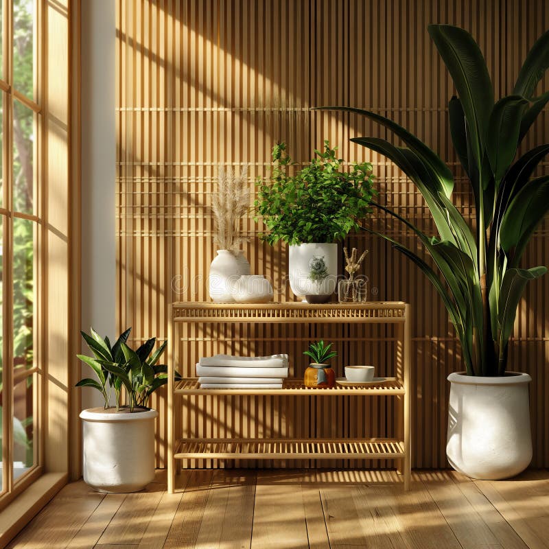 Highlight Plant Stand Amid Lush Greenery with Natural Light and Soft ...