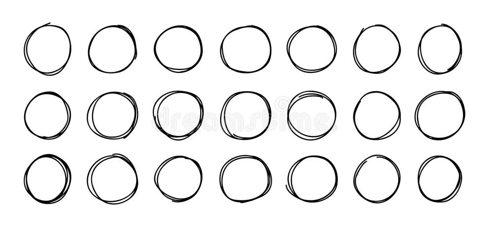 Highlight Round Doodle Circle Frames Set. Marker Pencil Lines. Round ...