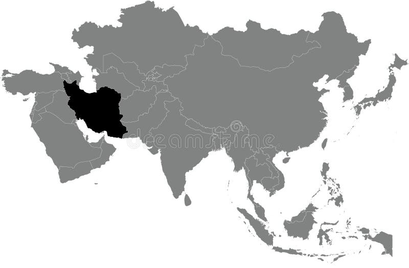 Highlighted Black Map of IRAN Inside Dark Grey Map of Asia with High ...
