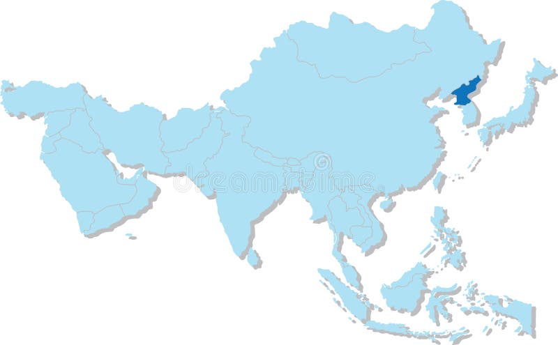 Highlighted Blue Map of NORTH KOREA Inside Light Blue 3D Map of Asia ...