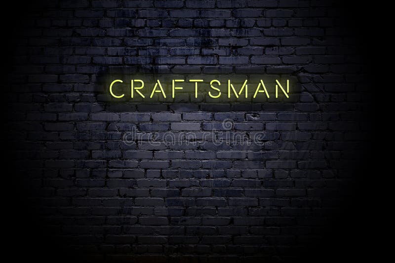 Highlighted Brick Wall with Neon Inscription Craftsman Stock Photo ...