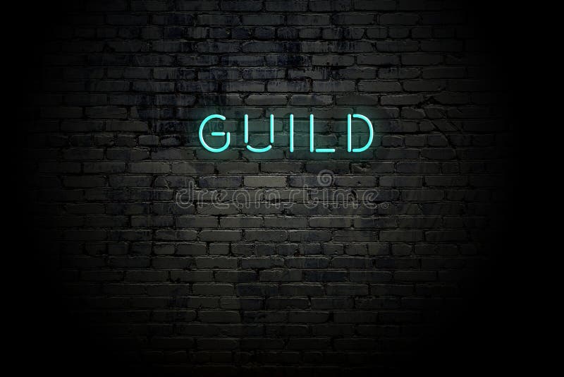 Highlighted Brick Wall with Neon Inscription Guild Stock Illustration ...