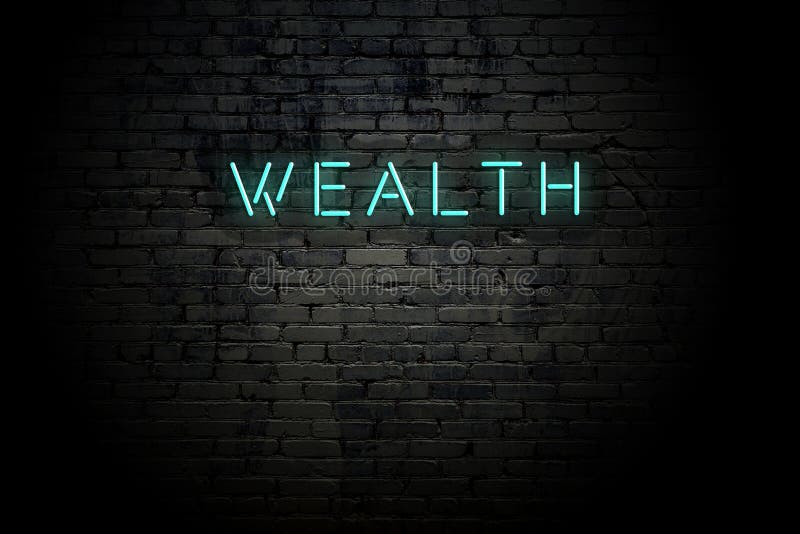Highlighted Brick Wall with Neon Inscription Wealth Stock Illustration ...