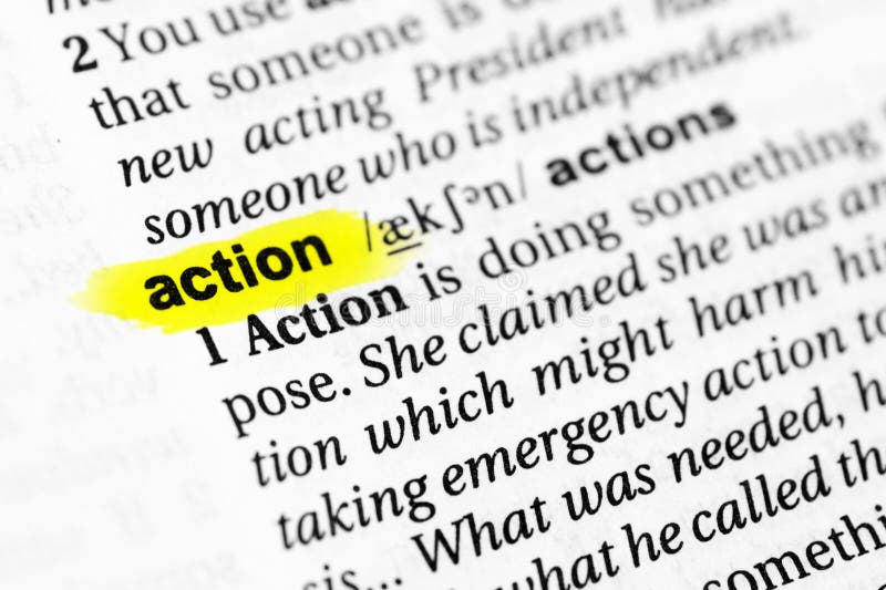 Highlighted English Word `action` and Its Definition in the Dictionary ...