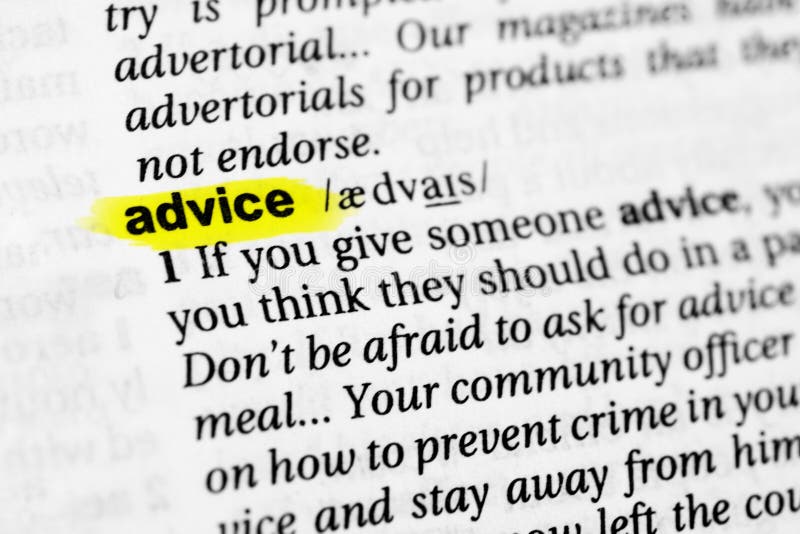 Highlighted English Word `advice` and Its Definition in the Dictionary ...