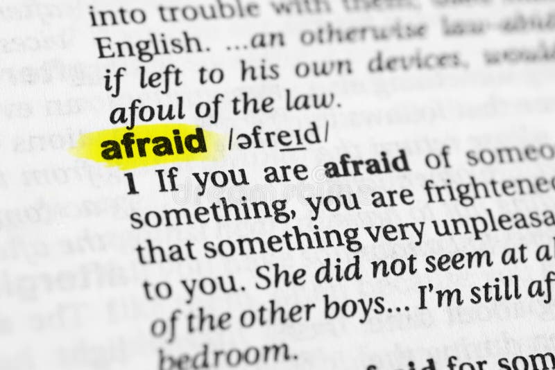 Highlighted English Word `afraid` and Its Definition in the Dictionary ... Highlighted English Word `afraid` and Its Definition in the Dictionary ...