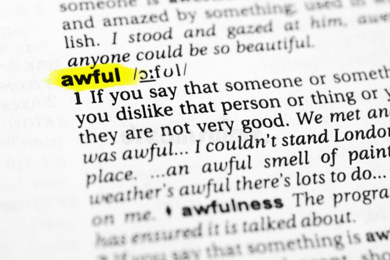 Highlighted English Word `awful` and Its Definition in the Dictionary ...