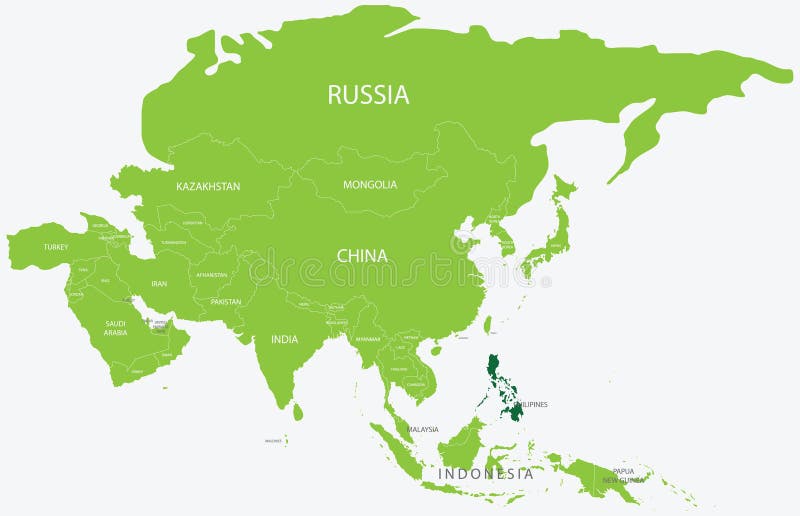 Highlighted Green Map of PHILIPPINES Inside Light Green Political Map ...