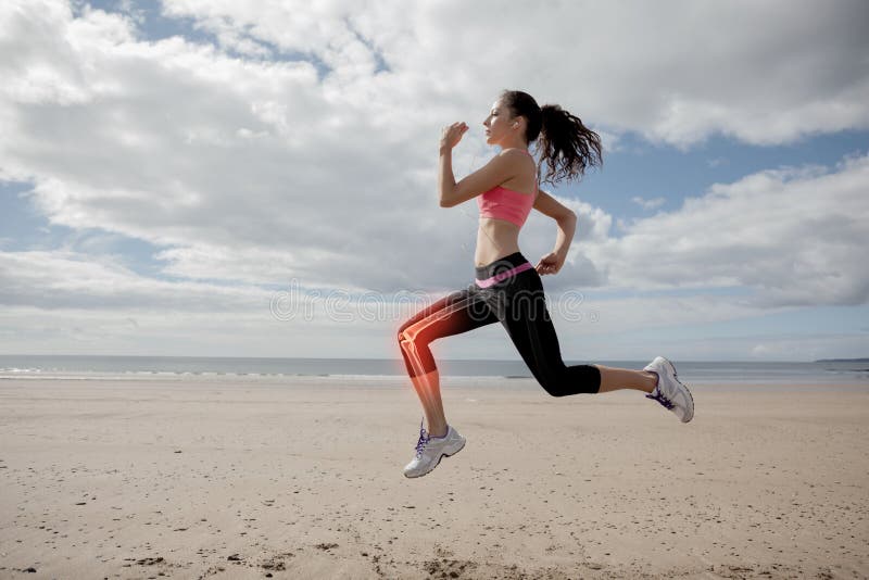 Highlighted Leg Bones of Jogging Woman on Beach Stock Image - Image of ...