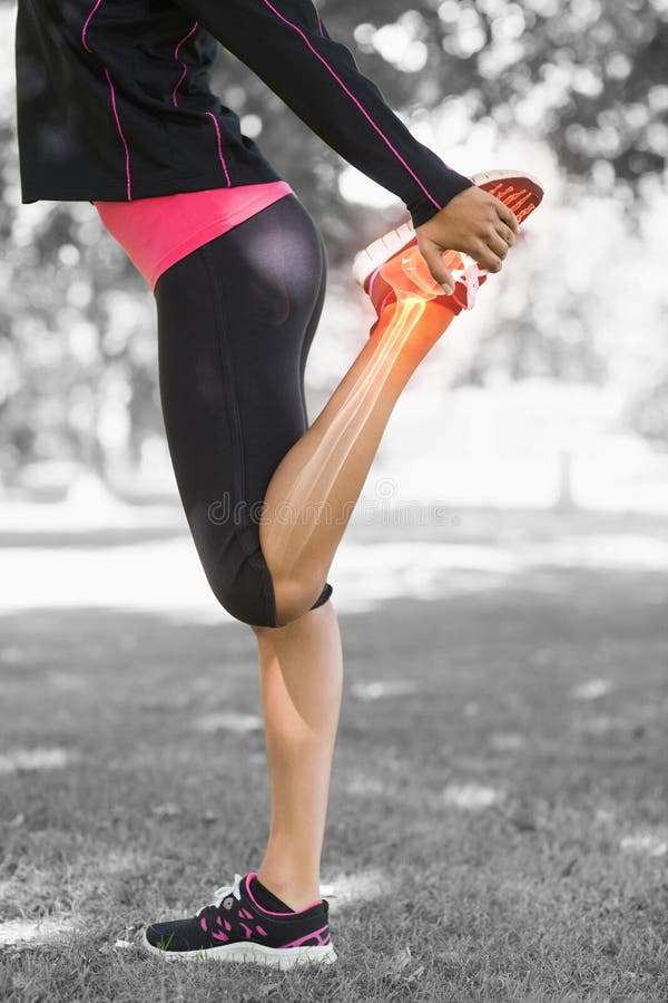 Highlighted Leg of Stretching Woman Stock Image - Image of legs ...