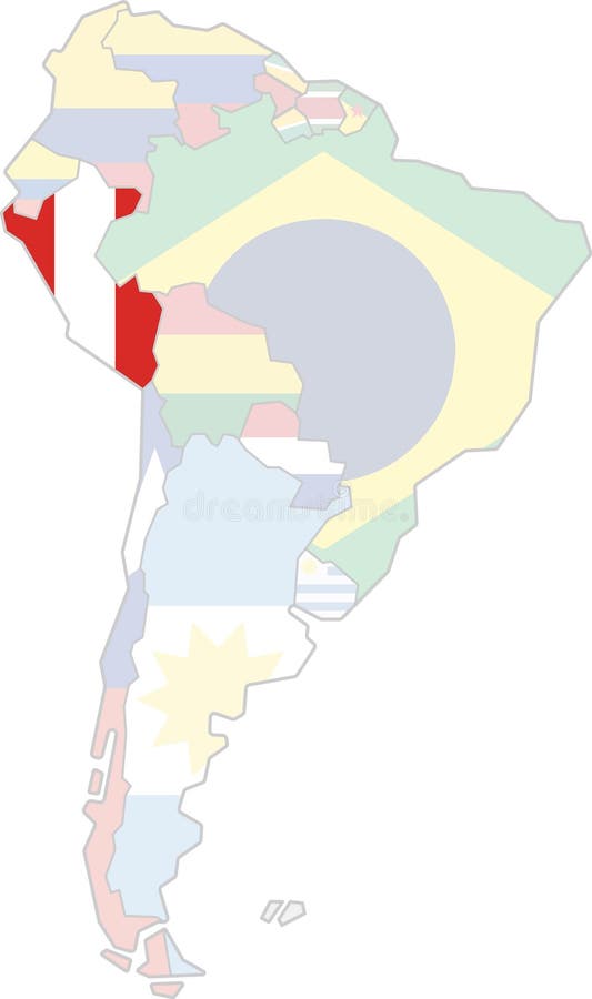 Harta Peruană Din Interiorul Hărții Americii De Sud-Latine Stock Vector ...
