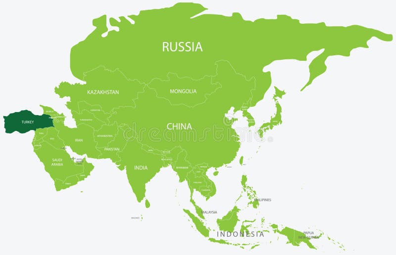 Highlighted Map of TURKEY Inside Political Map of the Asian Continent ...