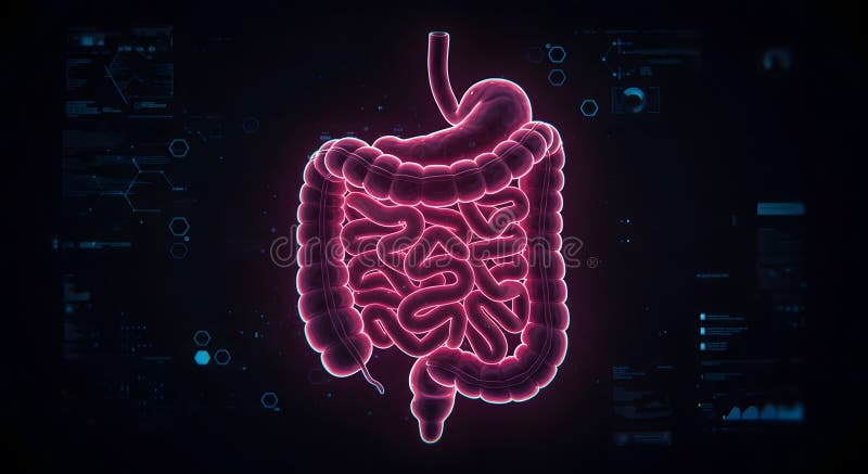 Human Intestine Anatomy Illustration with Futuristic Medical Data and ...