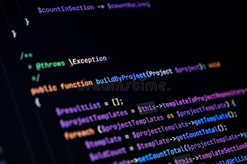 Highlighted Programming Function with PHP Syntax and Color-coded Variables Shown on Dark Screen ...