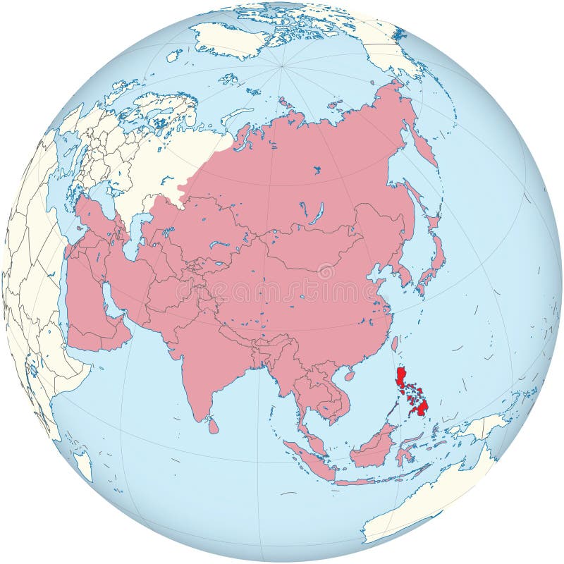 Highlighted Red Map of PHILIPPINES Inside Map of Asia and the Globe ...