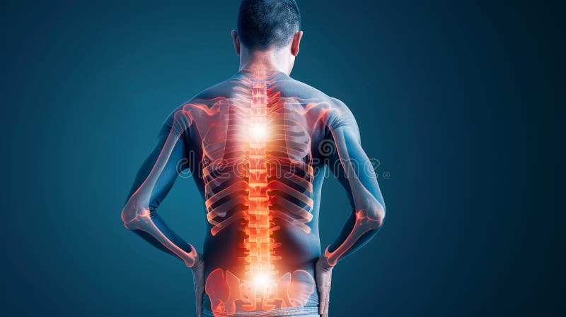 Highlighted Spinal Anatomy in Back Pain Concept Stock Illustration ...