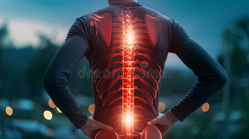 Highlighted Spine in Active Male Back View Stock Illustration ...