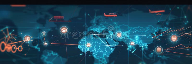 Highlighted Transport Routes Connect Different Regions on a Global Map ...