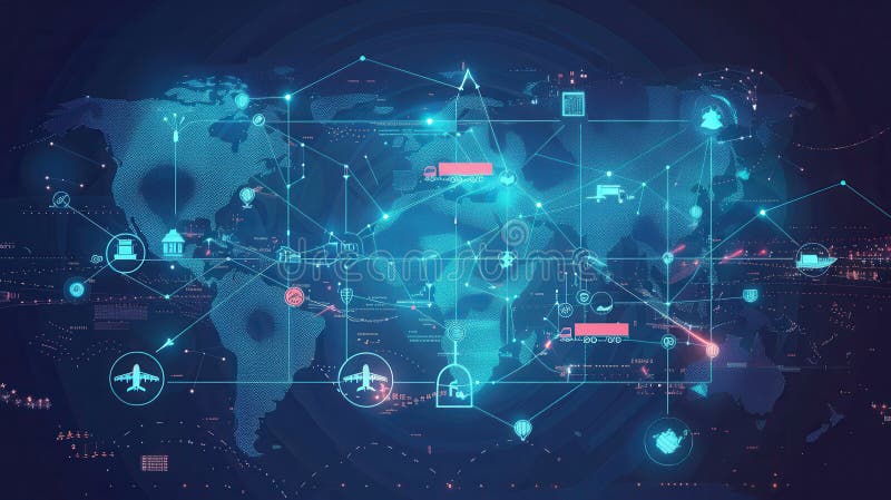 Highlighted Transport Routes Connect Various Locations Globally Via ...