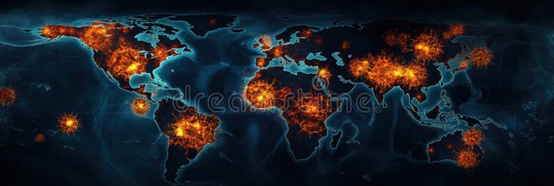 World Map Highlighting Zones of Viral Spread with Emphasis on Affected ...