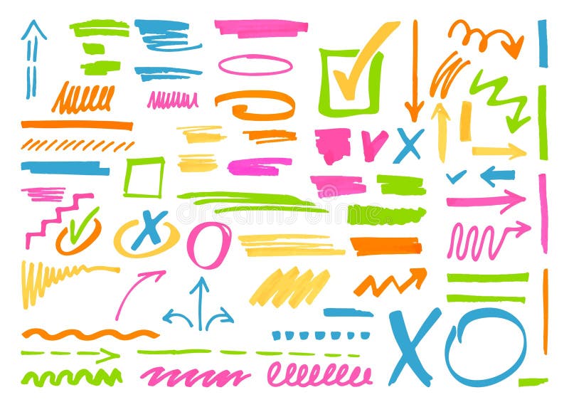 Highlighter Vector Marks, Highlighting Pen Different Lines and Symbols ...
