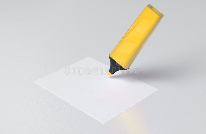 Highlighter Writing on the White Sheet of Paper. 3D Illustration Stock ...