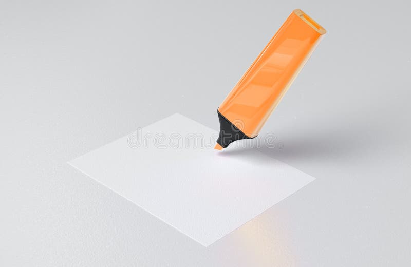 Highlighter Writing on the White Sheet of Paper. 3D Illustration Stock ...