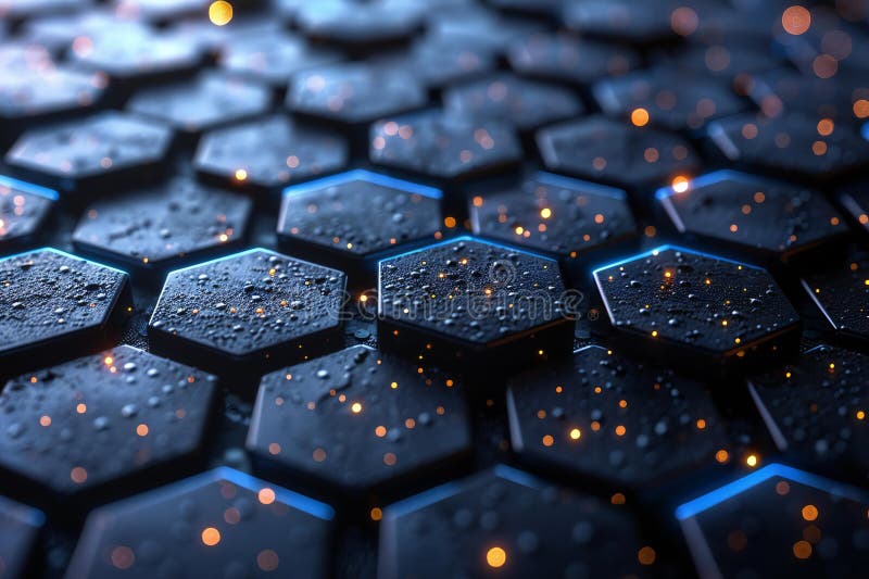 Highlighting Abstract Black Background with Blue Glowing Hexagons, Dark ...