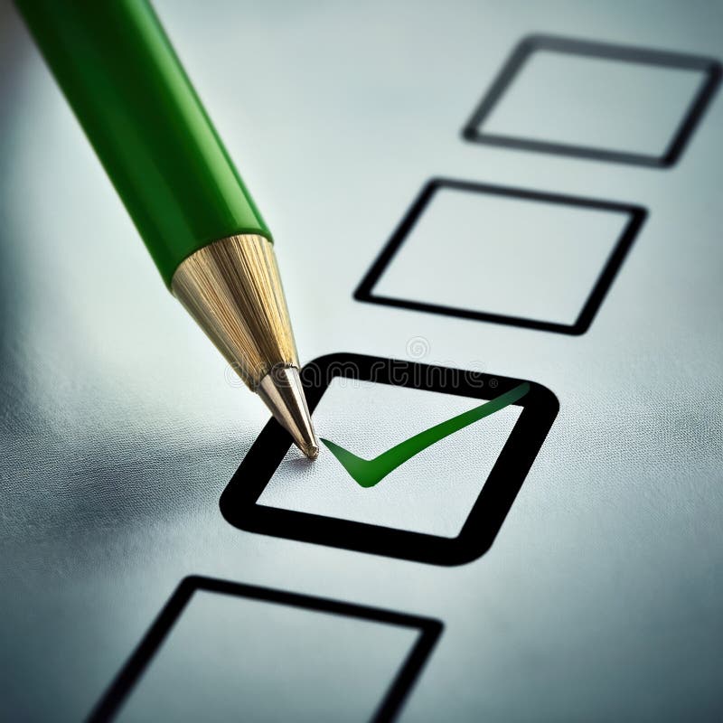 Highlighting Completion with a Green Checkmark and Pen on a Checklist ...