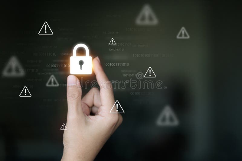 Highlighting Cybersecurity Alerts a Glowing Lock Amidst Warning Symbols ...