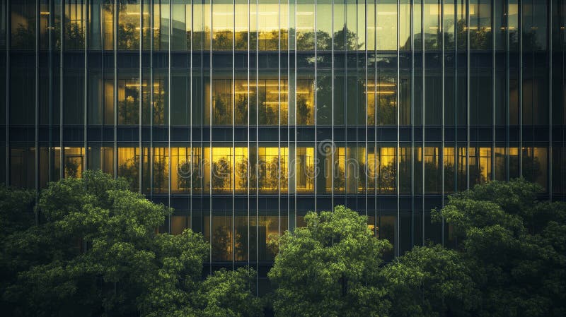 Highlighting Esg Principles Corporate Glass Building Reflects Greenery ...