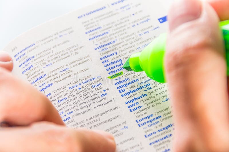 Highlighting the Ethic Word on a Dictionary Stock Image - Image of ...