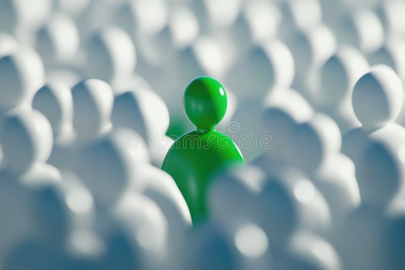 Highlighting Individuality: Green Figure Amid White Crowd. Stock ...