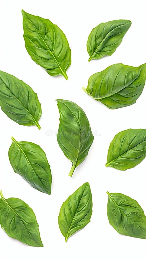 Highlighting Its Greenery Fresh Basil Leaf Isolated on White Stock ...