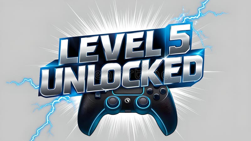 Highlighting LEVEL 5 UNLOCKED in Bold Metallic Text, Exciting Gaming ...