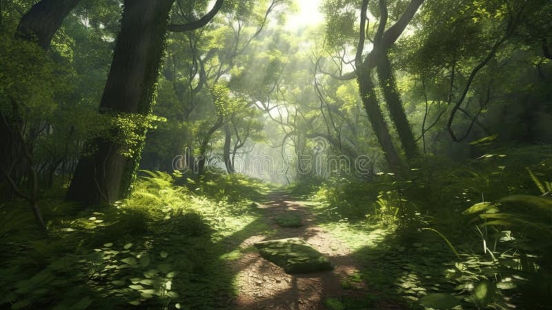 Highlighting Path on Forest, Digital Art Illustration, Generative AI ...