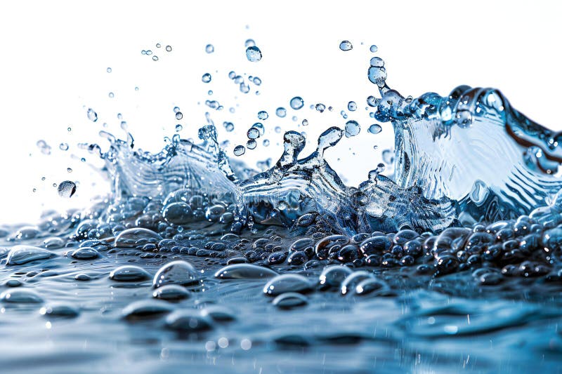 Highlighting Water Splash with Bubbles Isolated on White Background ...