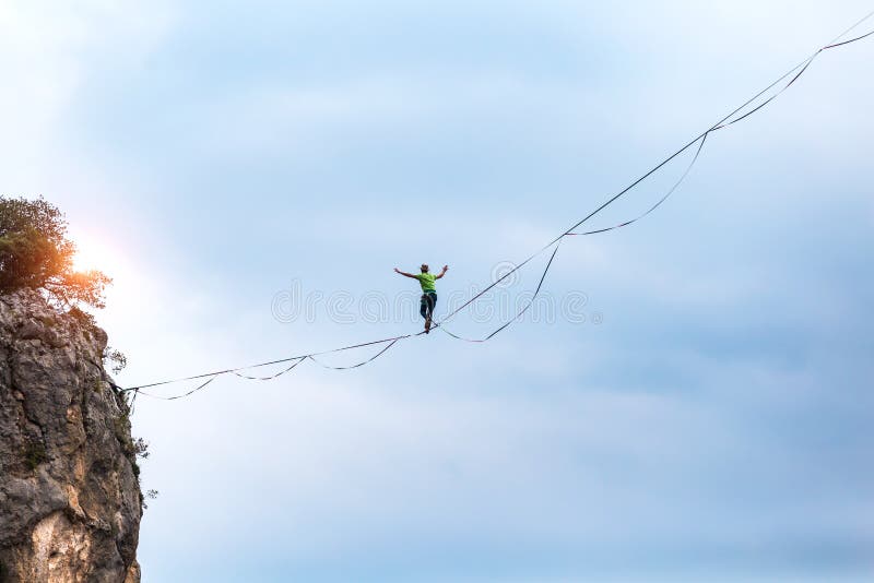 Highliner Balances Over the Abyss Stock Image - Image of highlining ...