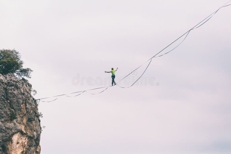 Highliner Balances Over the Abyss Stock Image - Image of line ...