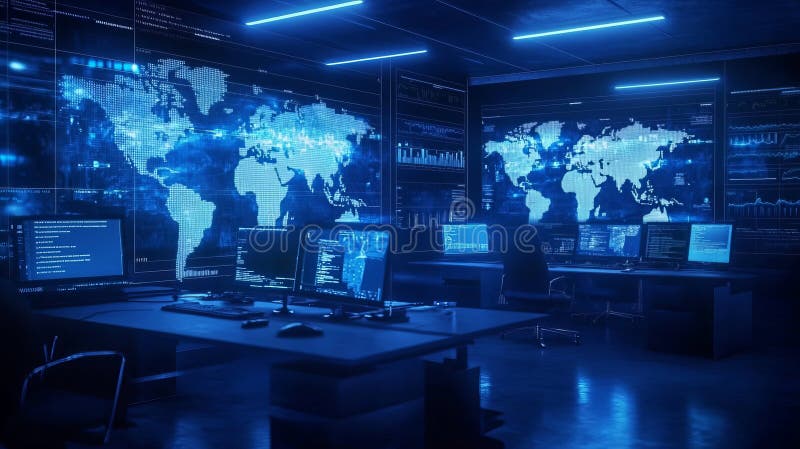 A Highly Advanced and Futuristic Control Room Featuring Various Data ...