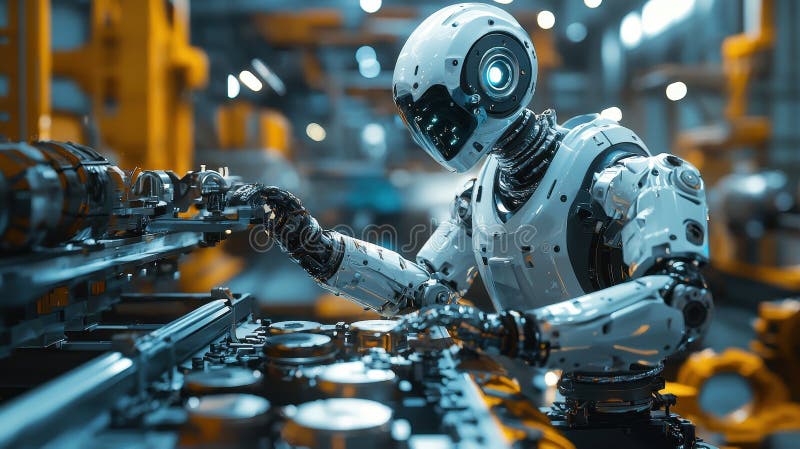 Humanoid Robot Working on a High-tech Assembly Line Stock Photo - Image ... Humanoid Robot Working on a High-tech Assembly Line Stock Photo - Image ...